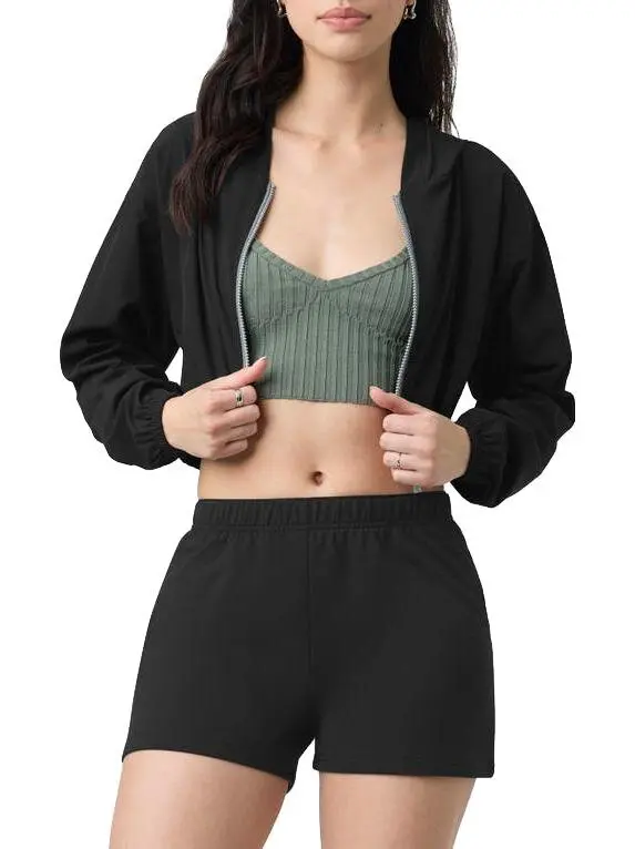 FLORENCE BY MILLS Front Zip Hooded Crop Track Jacket - Black