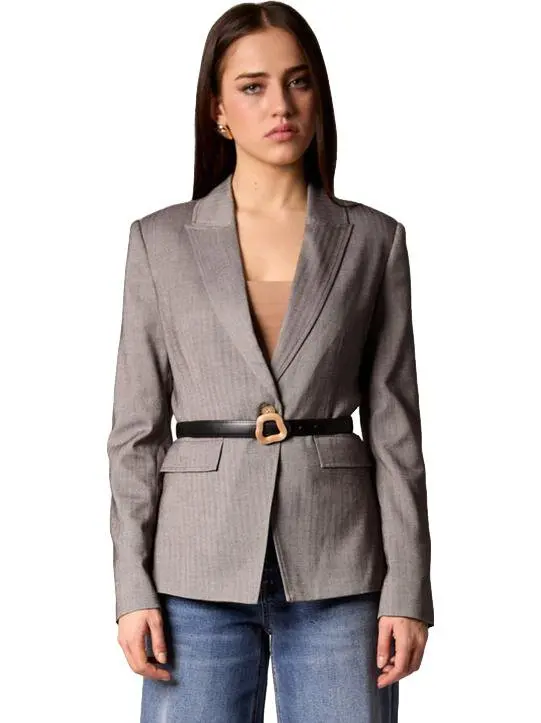 BLUE REVIVAL Taylor Belted Blazer - Grey Herringbone