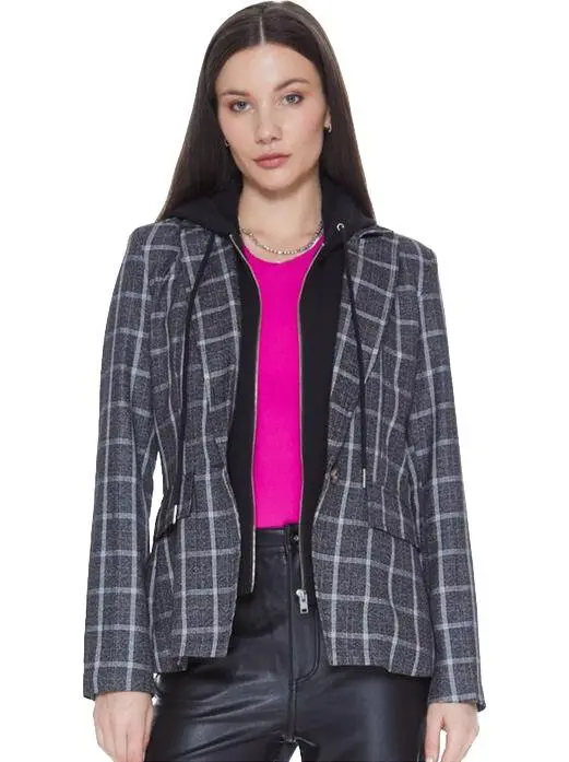 BLUE REVIVAL Hooded Helen Plaid Blazer - Charcoal Plaid / Black