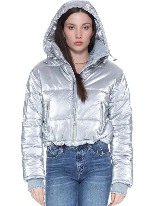 BLUE REVIVAL Denim Puffer Jacket - Metallic Silver