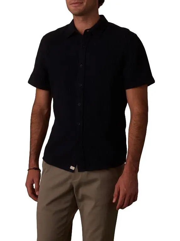 THE NORMAL BRAND Kalo Cotton Gauze Short Sleeve Button-up Shirt - Navy