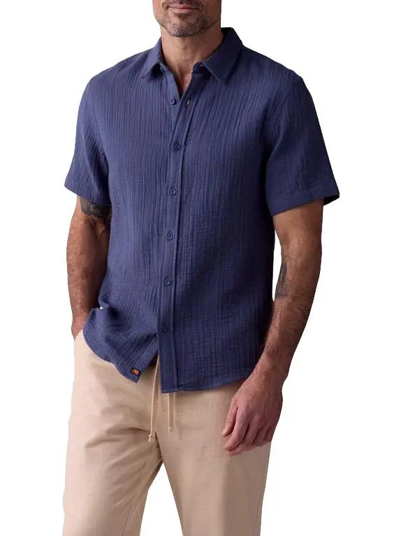 THE NORMAL BRAND Kalo Cotton Gauze Short Sleeve Button-up Shirt - Vintage Blue