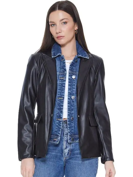 BLUE REVIVAL Helen Unreal Leather Blazer - Black / Monaco