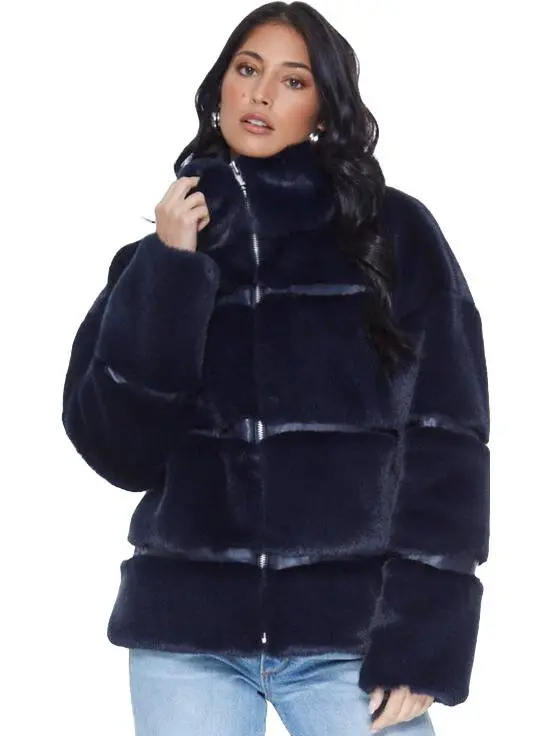 BLUE REVIVAL Faux Fur Jacket - Navy