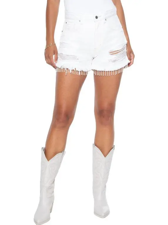 BLUE REVIVAL Pearlized Chain Denim Shorts - White