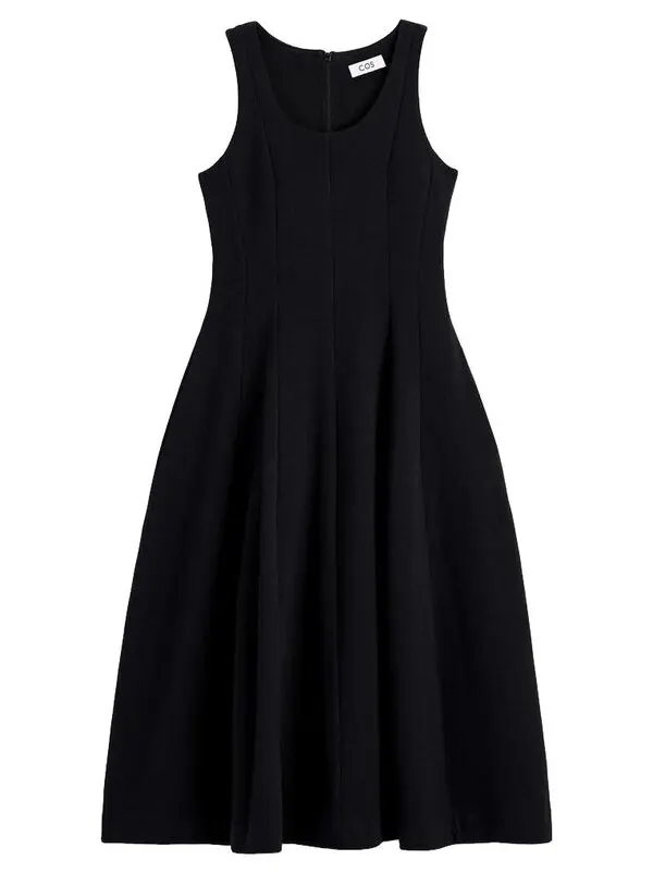 Cos Sculpted Cotton Midi Dress - Black