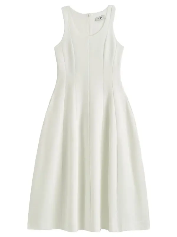 Cos Sculpted Cotton Midi Dress - White
