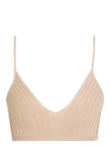 OTTOD'AME Cropped Knit Top With Deep Neckline - Sand