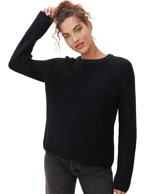 Jenni Kayne Cotton Fisherman Relaxed Sweater - Black