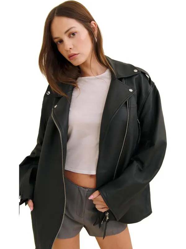 REFORMATION Veda Doyer Leather Jacket - Black