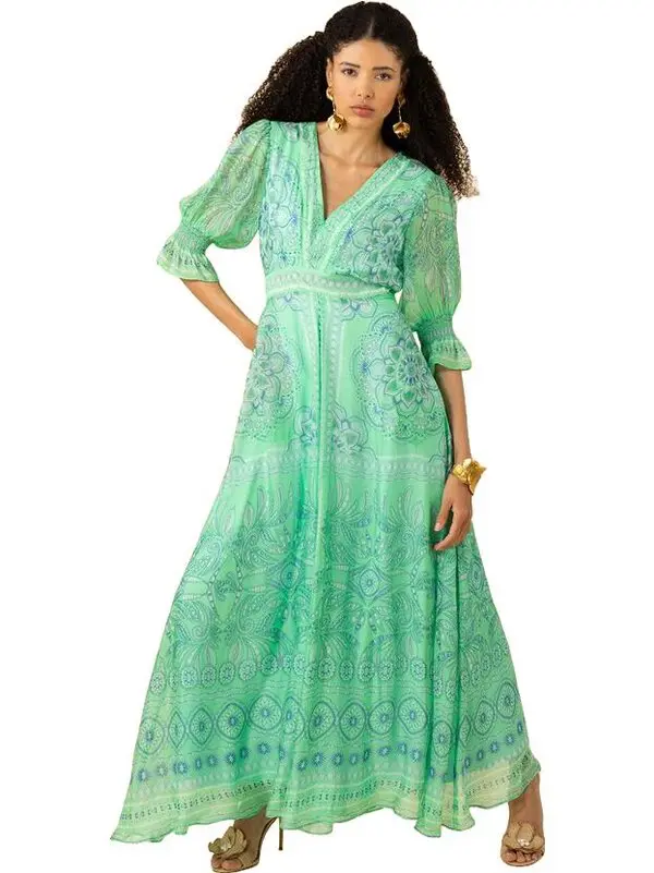 Hale Bob Treasure Chiffon Maxi Dress - Green