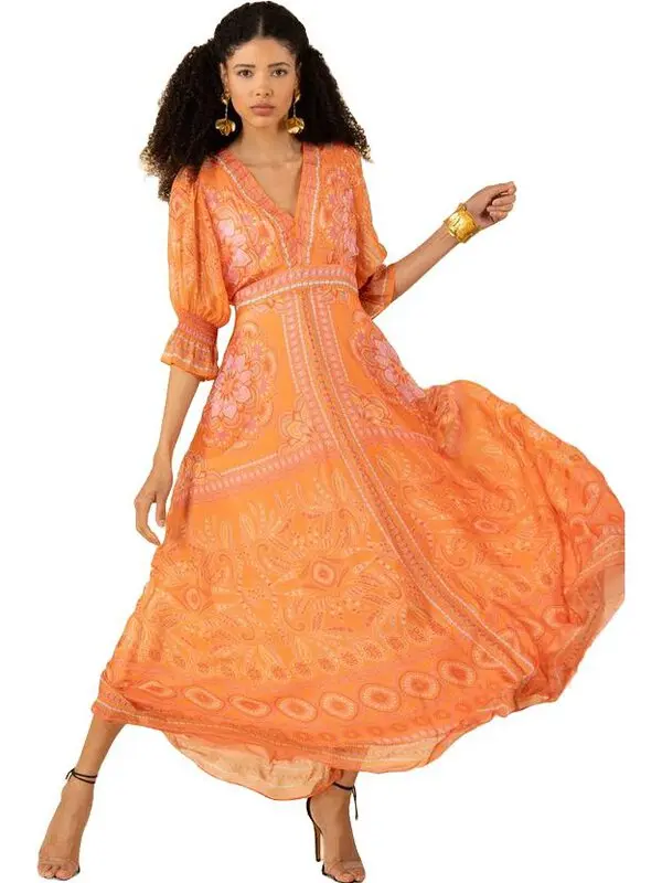 Hale Bob Treasure Chiffon Maxi Dress - Orange