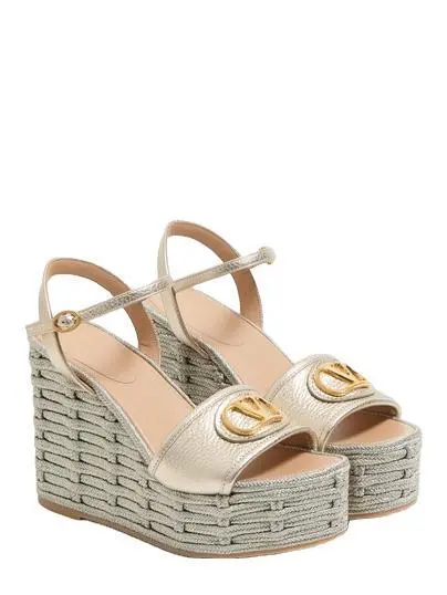 Valentino Garavani Vlogo Signature Wedge Sandal - Natural