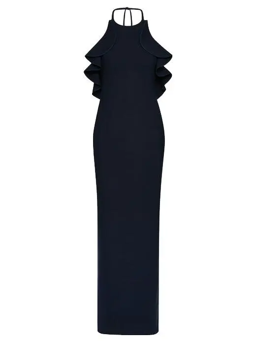 Oscar De La Renta Ruffle-detailed Column Gown - Navy