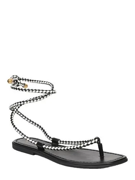 Veronica Beard Carmina Woven Cord Ankle Wrap Sandal - Black/coconut