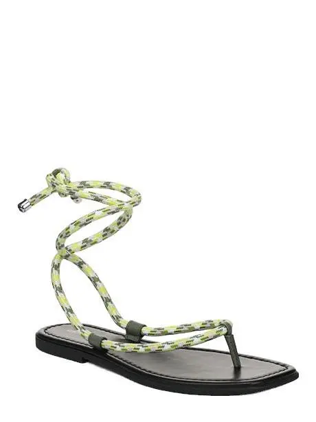 Veronica Beard Carmina Woven Cord Ankle Wrap Sandal - Lime Multi