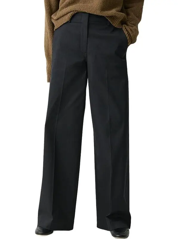 Theory Classic Stretch Cotton Wide Leg Trousers - Black
