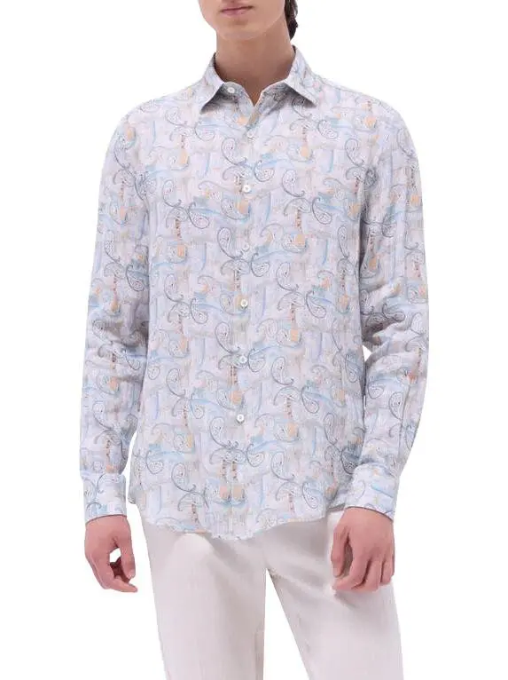 Bugatchi Julian Shaped Fit Linen Button-up Shirt - Mint