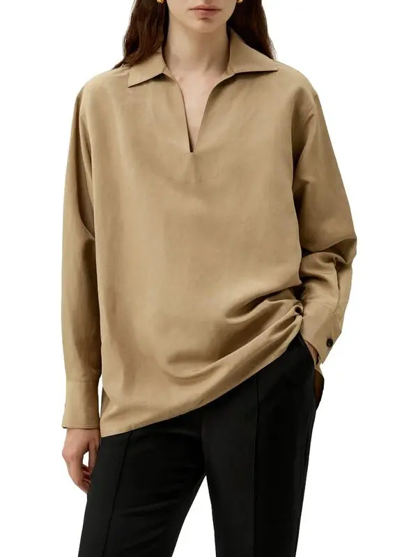 Lilysilk Oversized Silk-linen Blend Shirt - Oak
