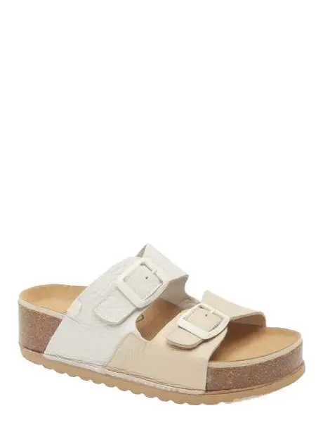 ON FOOT Leather Platform Sandals - Beige/ Blanco