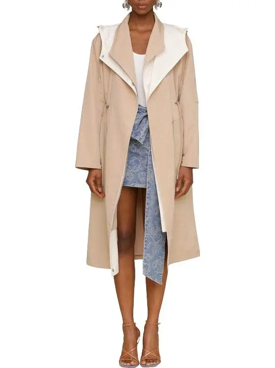 Avec Les Filles Layered Look Hooded Coat - Mushroom/ Ecru
