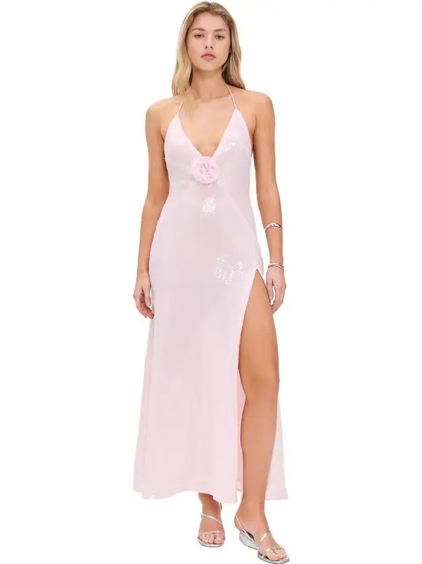 Bardot Aradia Sequin Halter Maxi Dress - Light Pink