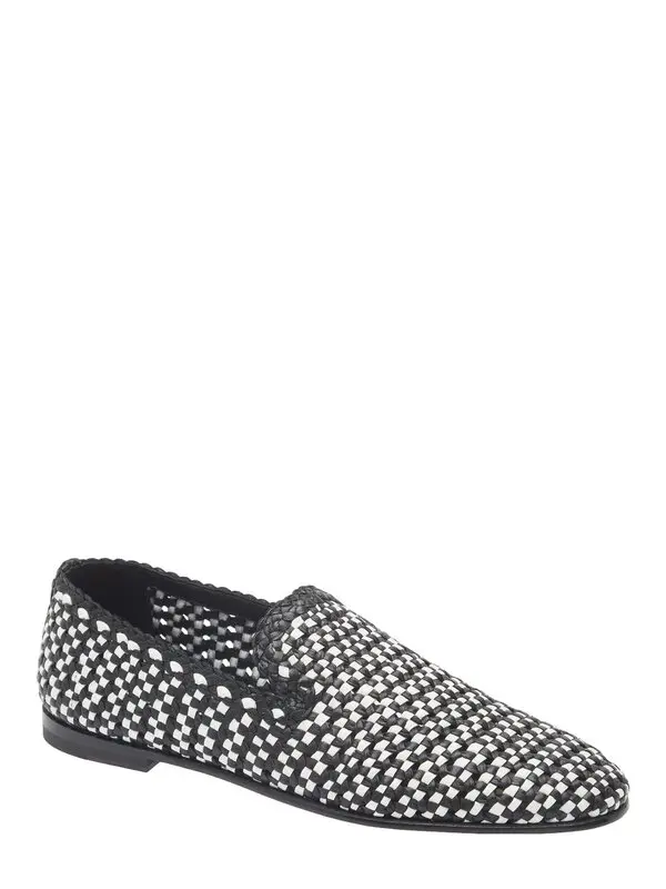 Dolce & Gabbana Woven Leather Slipper Loafer - Bianco/ Nero