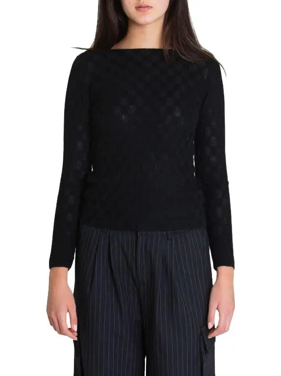 FIND ME NOW Melody Sheer Circle Long Sleeve Top - Black
