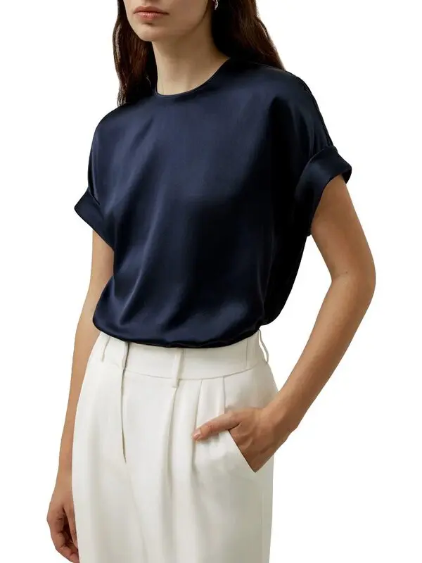 Lilysilk Contemporary Oversized Silk Top - Navy Blue