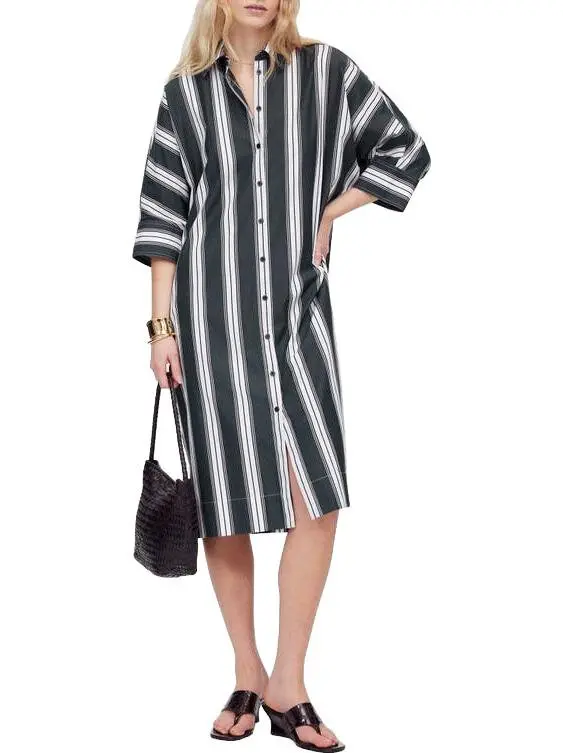 Madewell Stripe Dolman Sleeve Poplin Midi Shirtdress - Summit Green