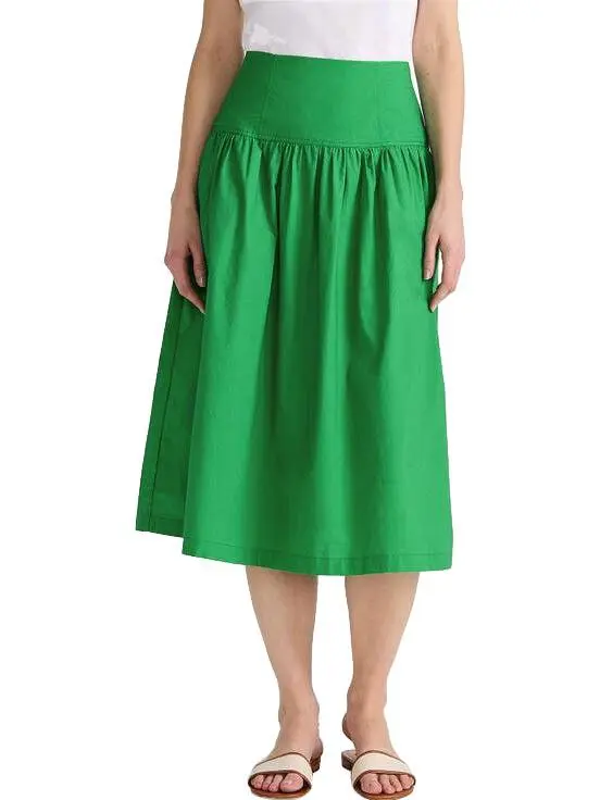 LANDS' END Poplin Drop Waist Midi Skirt - Vibrant Clover