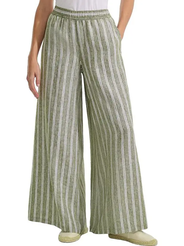 LANDS' END Linen High-rise Palazzo Pants - Artichoke/white Double Stripe