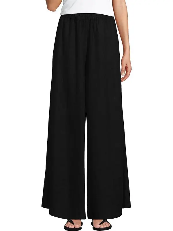 LANDS' END Linen High-rise Palazzo Pants - Black