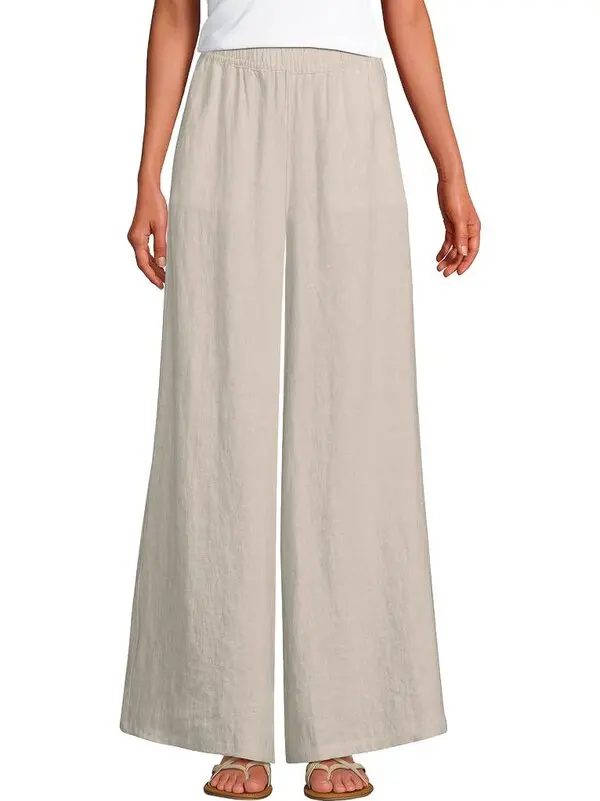 LANDS' END Linen High-rise Palazzo Pants - Champagne/linen