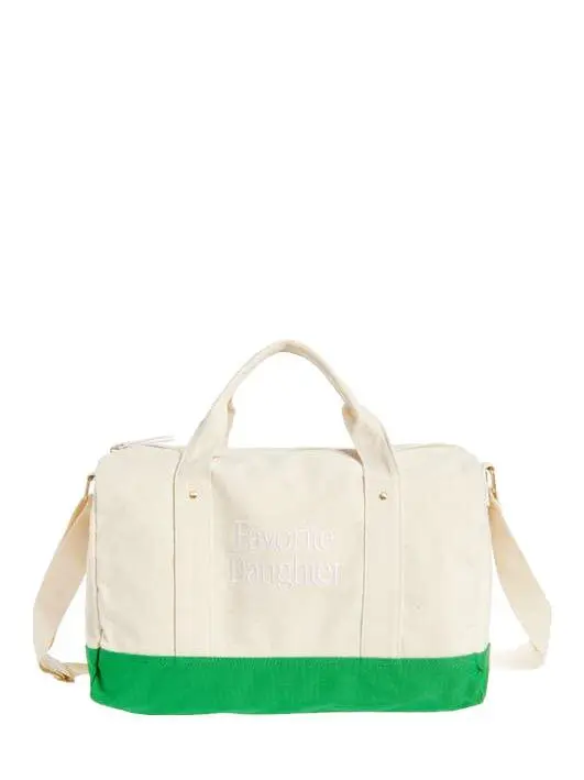 FAVORITE DAUGHTER Logo Embroidered Canvas Duffle Bag - Natural Green