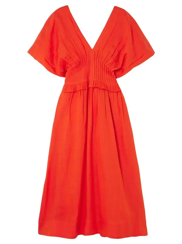 Sea Zora Pleated Ramie Midi Dress - Red