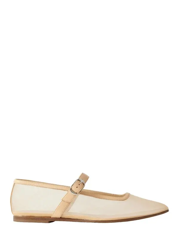 Le Monde Beryl Leather-trimmed Mesh Mary Jane Ballet Flats - Neutrals