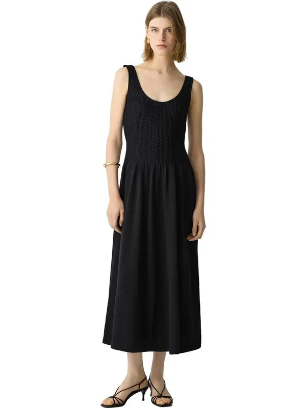 Theory Midi Dress In Textured Cotton-blend - Black