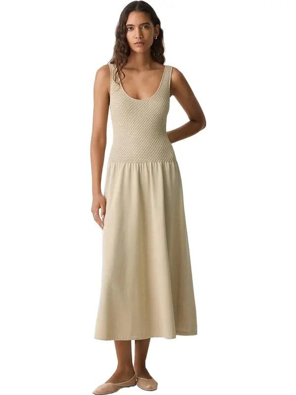 Theory Midi Dress In Textured Cotton-blend - Warm Sand
