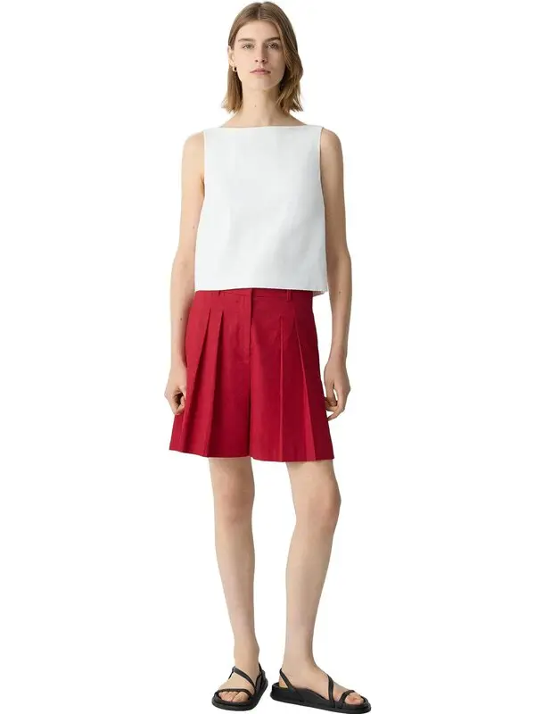 Theory Pleated Wide-leg Short - Cherry
