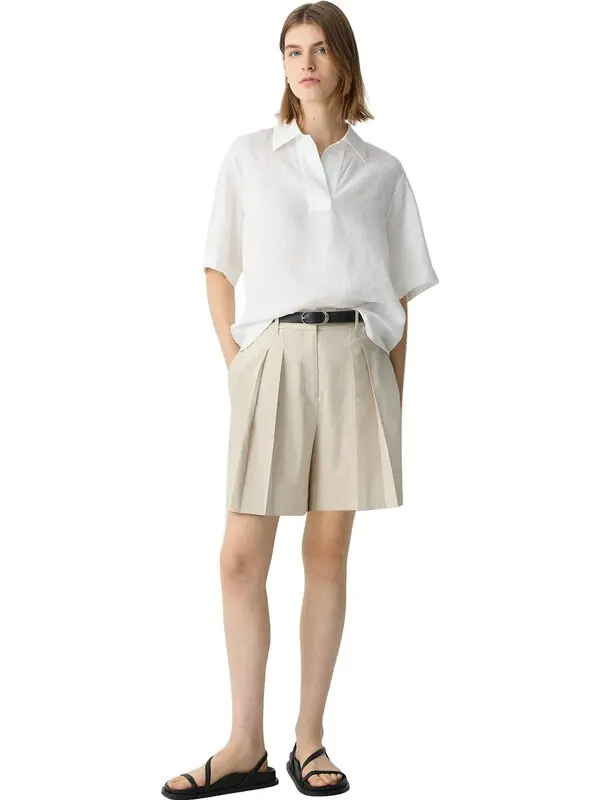 Theory Pleated Wide-leg Short - Straw
