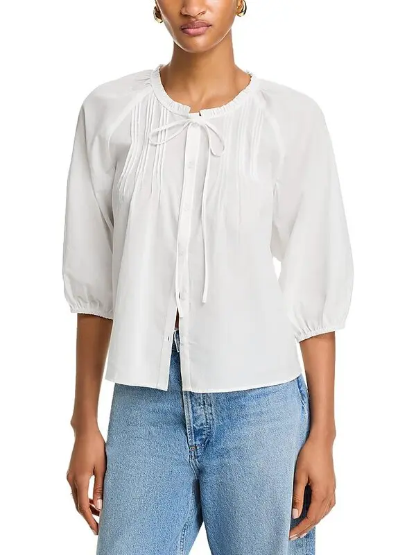 WAYF Maisy Pintuck Blouse - Ivory