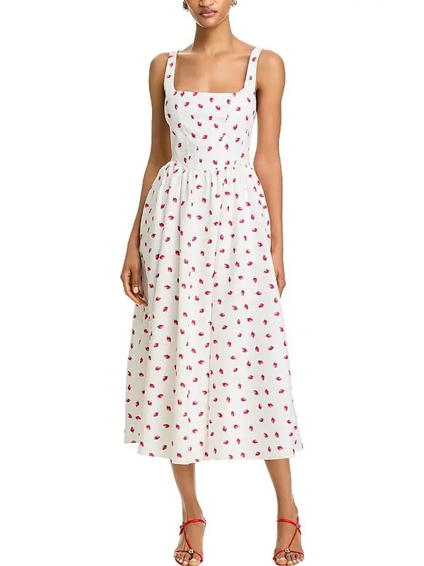 WAYF Desi A-line Corset Dress - Ivory Strawberries