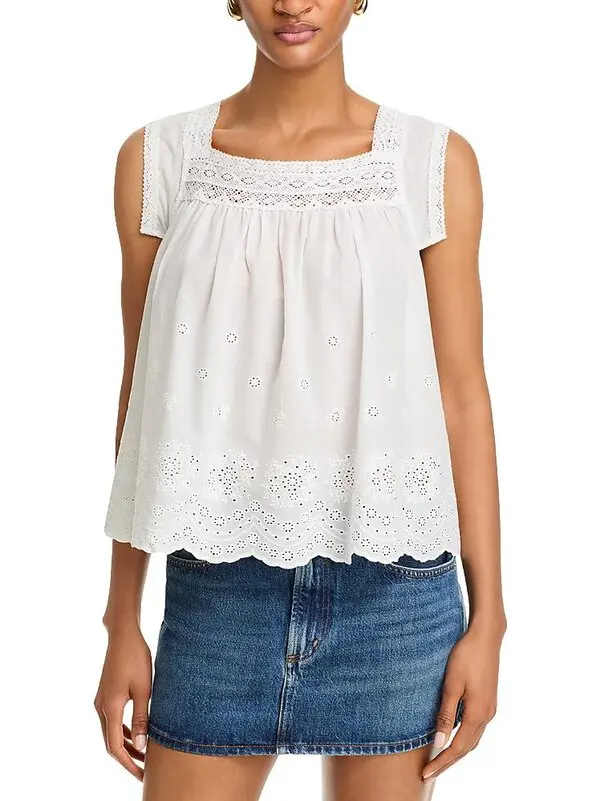 WAYF Claudia Eyelet Top - Ivory