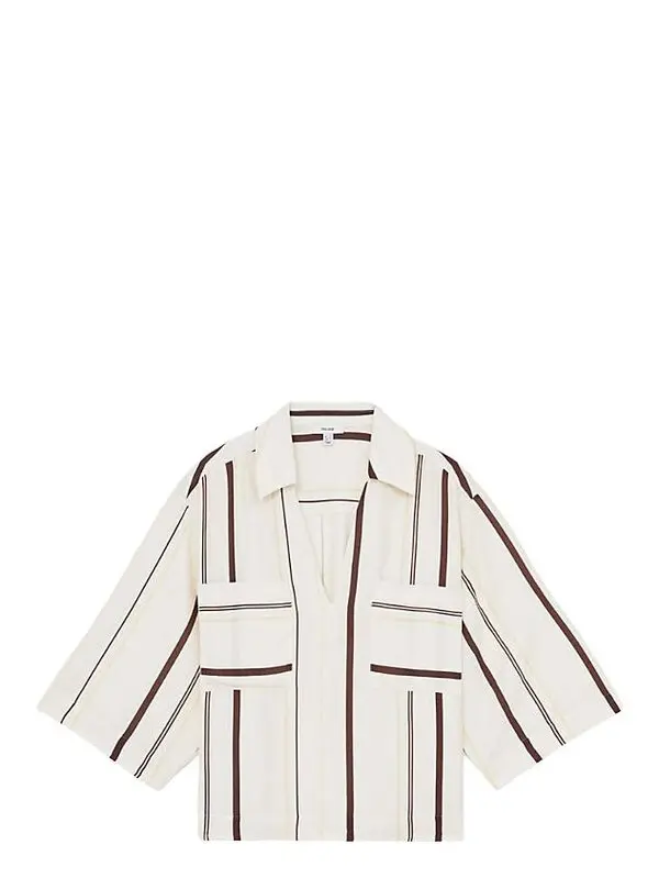 REISS Carlotta Striped Woven Shirt - White Brown