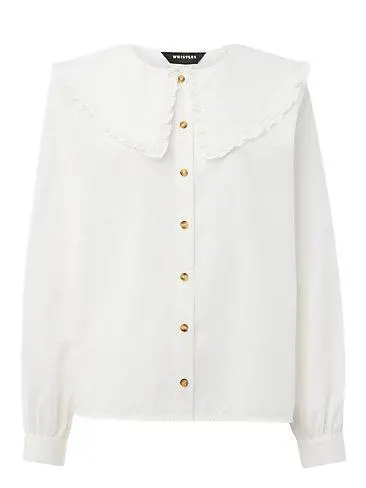 Whistles Oversized-collar Long-sleeved Cotton Blouse - White