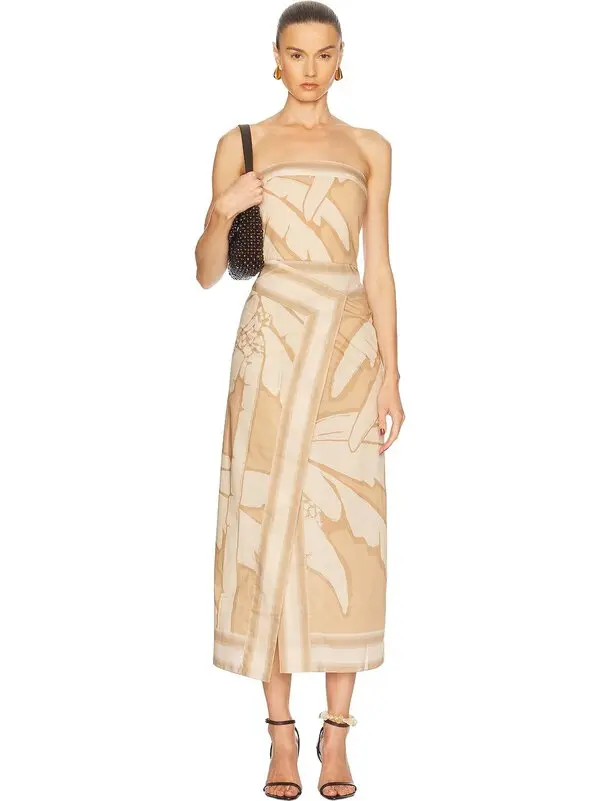 Johanna Ortiz Pontoon Afternoon Ankle Dress - Salty Palms  Sand  & Ecru