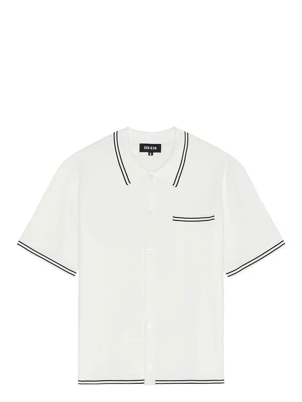 SEROYA Mayson Knit Button Down Shirt In White - White & Black