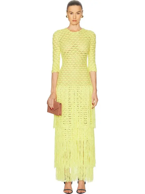 Alejandra Alonso Rojas Crochet Fringe Dress - Yellow