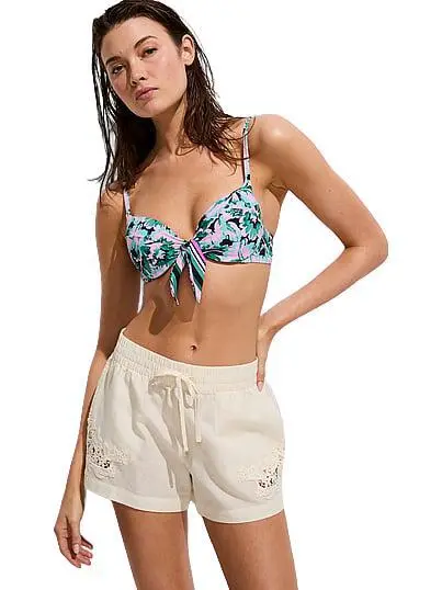 Victoria's Secret Linen Lace-trim Shorts - White,ivory